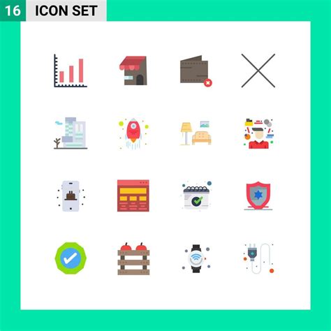 Editable Vector Line Pack Of 16 Simple Flat Colors Of Estate Building Commerce Office Close