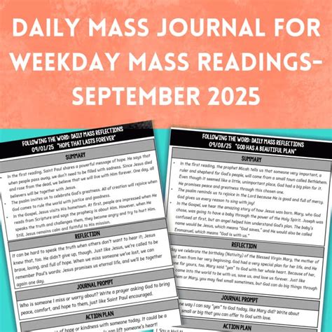 Daily Catholic Weekday Mass Journal Reflection Pages September 2025