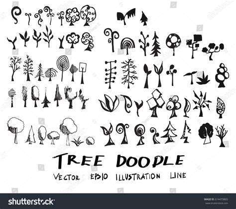 Set Tree Doodles Vector Stock Vector Royalty Free