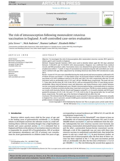Pdf The Risk Of Intussusception Following Monovalent Rotavirus Vaccination In England A Self