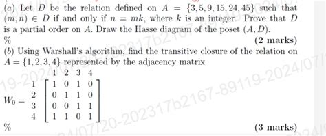 Solved A Let D Be The Relation Defined On Chegg Com