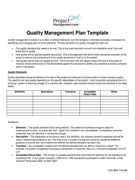 Quality Management Plan Template Content Calendar Template