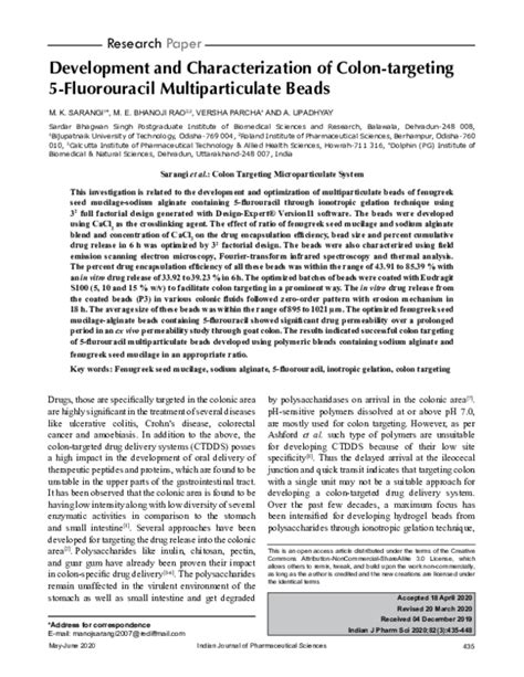 Pdf Development And Characterization Of Colon Targeting 5 Fluorouracil Multiparticulate Beads