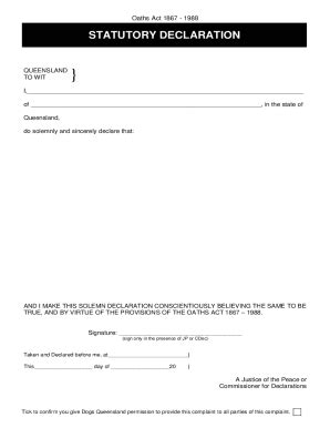 Australia Queensland Statutory Declaration Fill Online Printable Fillable Blank PdfFiller