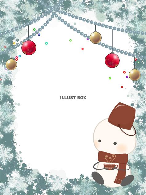 無料イラスト ホットドリンクを持つ雪だるまのフレームイラスト 線なし