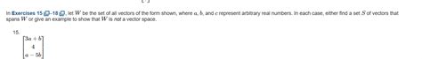 in exercises 15 18 let w be the set of all vectors of the form shown