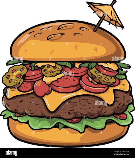 Cartoon Old School Style Meat Beef Burger Vector Illustration For
