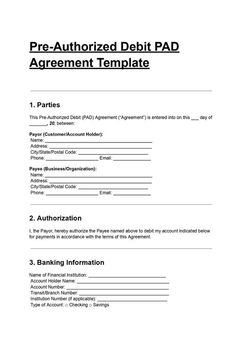Pre Authorized Debit Agreement Template Pad Authorization Form