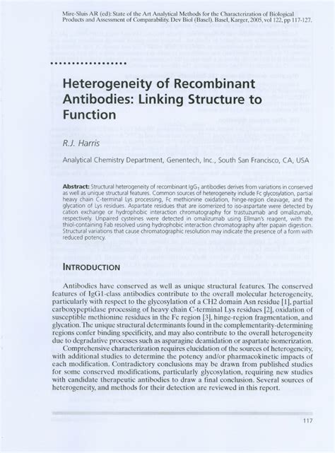 Pdf Analytical Characterization Of Monoclonal Antibodies Linking Structure To Function