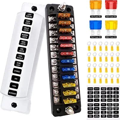 12 Way 12 24VDC Fuse Box Blade Fuse Block With Negative Bus Waterproof Protection Cover And