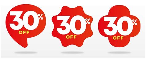 30 할인 프로모션 가격 스페셜 쇼핑 마케팅 가치 판매 제품 스티커 제공 빨간색 풍선 상점 광고 소매 레이블 태그 벡터 세트 아이콘 30에 대한 스톡 벡터 아트 및 기타