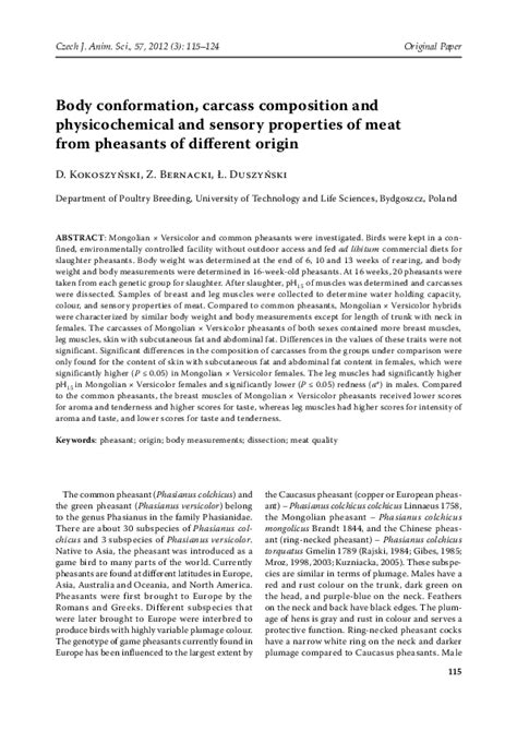 Pdf Body Conformation Carcass Composition And Physicochemical And