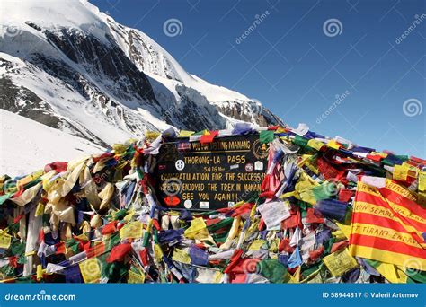 Tibetan Flags At Thorong La Mountain Pass Editorial Photography Image