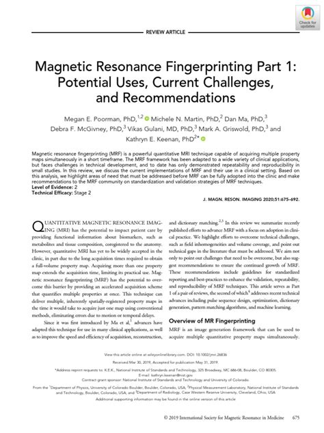 Magnetic Resonance Fingerprinting Part 1 Potential Uses Current Challenges And Recommendations