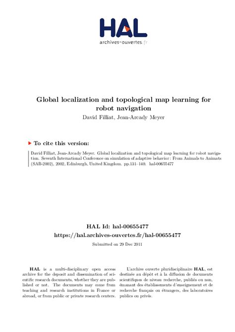 Pdf Global Localization And Topological Map Learning For Robot Navigation