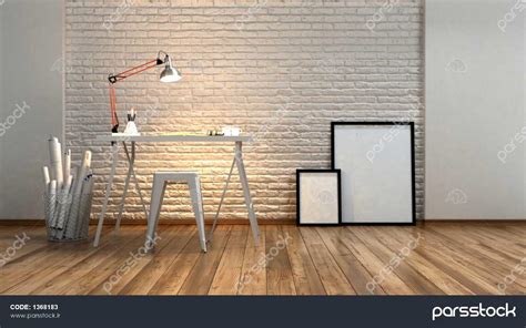 استودیو یا ایستگاه کاری مدرن مینیمالیستی با یک لامپ زاویه‌دار که دیوار