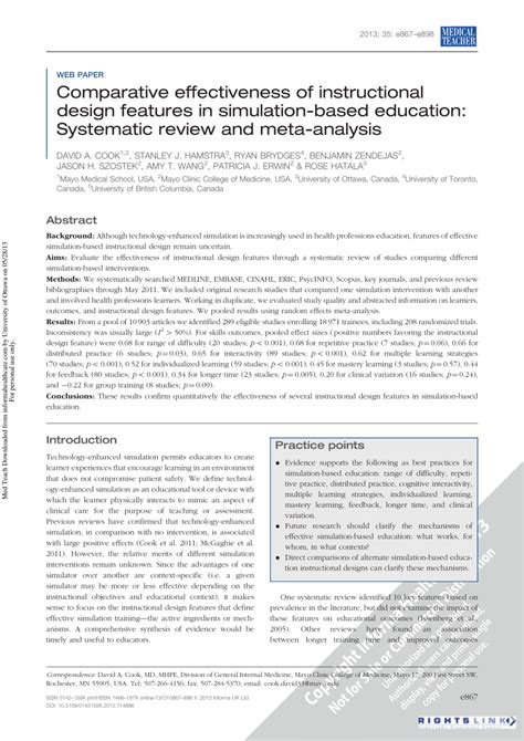 Pdf Comparative Effectiveness Of Instructional Design Features In Simulation Based Education