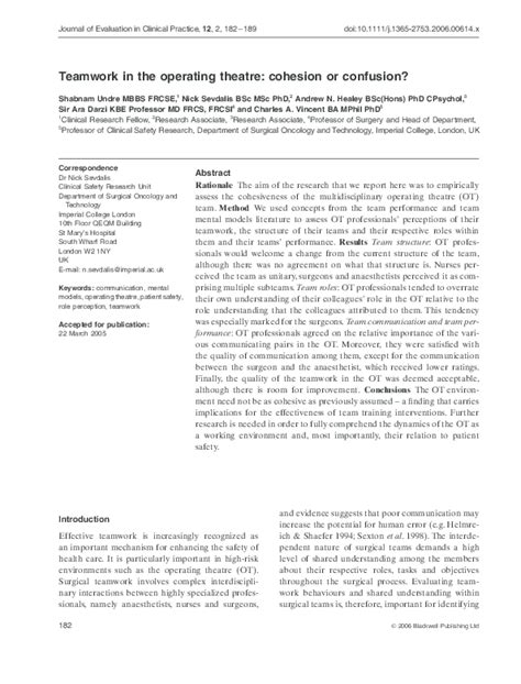Pdf Teamwork In The Operating Theatre Cohesion Or Confusion