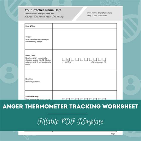 Anger Thermometer Tracking Worksheet Editable Fillable Pdf For Counselors Psychologists