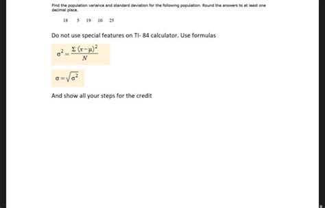 Solved Find The Population Variance And Standard Deviation Chegg