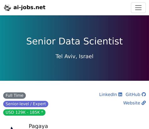 Hiring Senior Data Scientist In Tel Aviv Israel Raimljobs