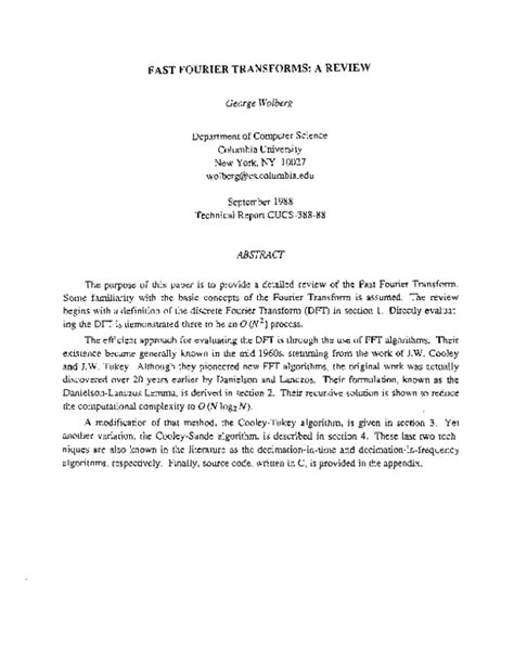Pdf Fast Fourier Transforms A Review