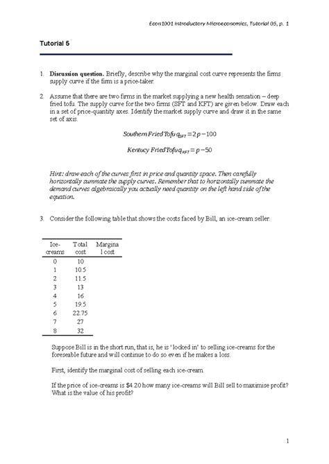 Econ Tutorial Econ Introductory Microeconomics Tutorial