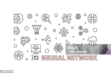 Neural Network Outline Horizontal Banner Vector Artificial Intelligence