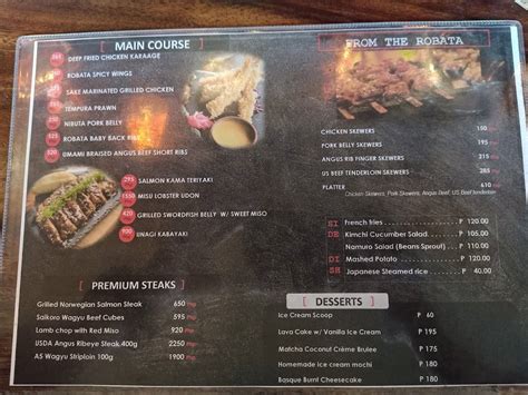 Menu At Robata Davao Restaurant Davao City