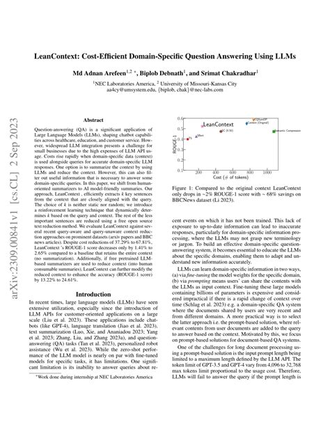 Pdf Leancontext Cost Efficient Domain Specific Question Answering Using Llms