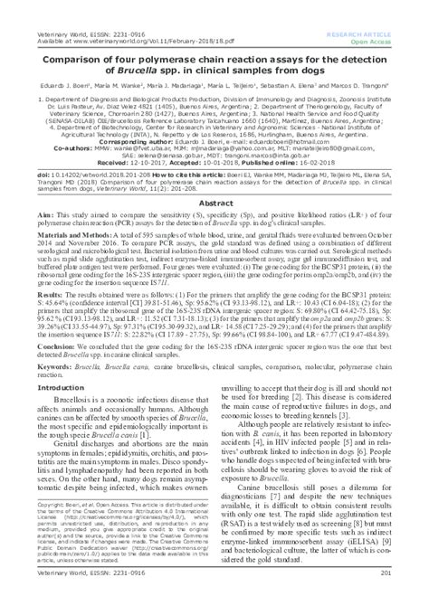 Pdf Comparison Of Four Polymerase Chain Reaction Assays For The Detection Of Brucella Spp In