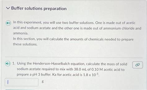 Solved Buffer Solutions Preparation In This Experiment You