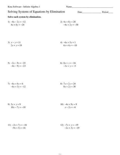 Systems Of Equations Elimination Kuta Software