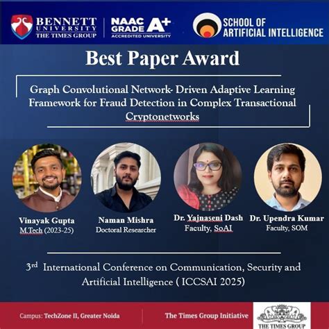 We Are Delighted To Share That The Paper Gcn Based Fraud Detection System Has Won The Best