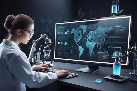 premium photo virtual interface dna science laboratory research