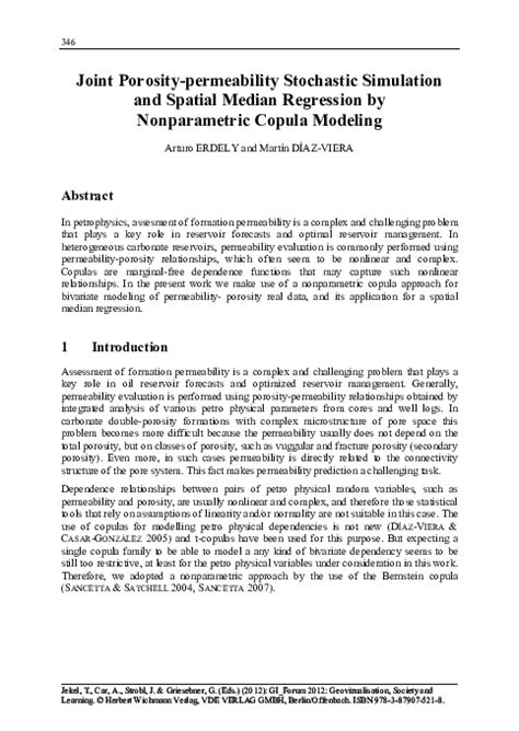 Pdf Joint Porosity Permeability Stochastic Simulation And Spatial Median Regression By