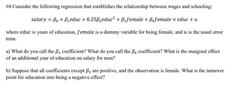 solved 4 consider the following regression that