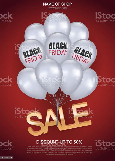 현실적인 화이트 풍선 붉은 배경에 검은 금요일 판매 포스터 3차원 형태에 대한 스톡 벡터 아트 및 기타 이미지 3차원 형태 감각 지각 개념 Istock