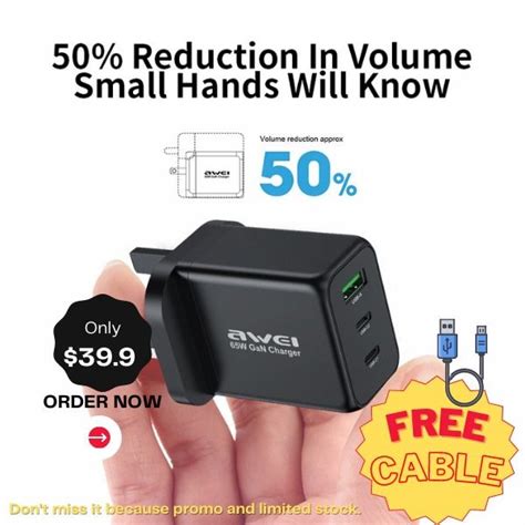 Sg Awei Pd18 Pd 65w Gan Fast Charger Quick Charge 2 Type C 65w 1 Usb