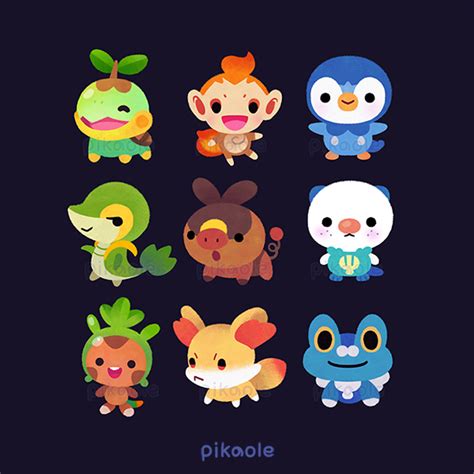 Pikaole Chespin Chimchar Fennekin Froakie Oshawott Piplup Snivy