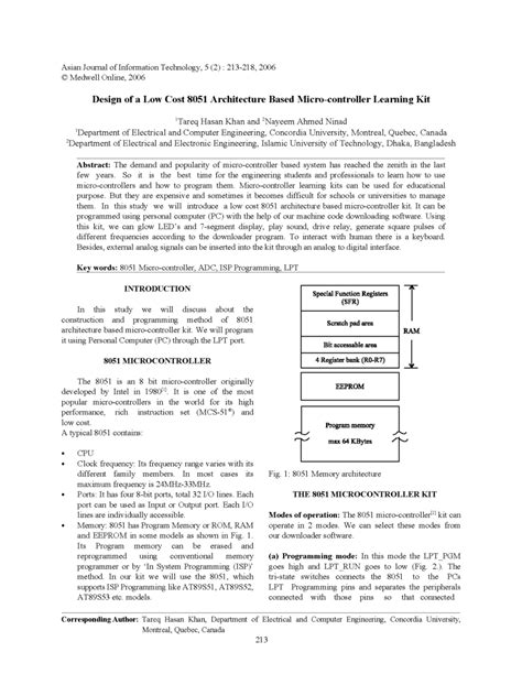pdf design of a low cost 8051 architecture based microcontroller learning kit