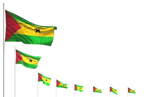 좋은 많은 상투메 프린시페 플래그는 내용에 대 한 공간에 흰색 절연 대각선 배치어떤 축 하 깃발 3d 그림 0명에 대한 스톡