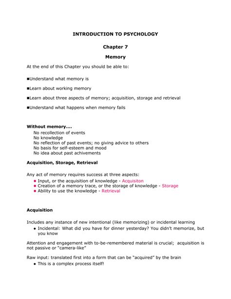Memory An Introduction To Psychology