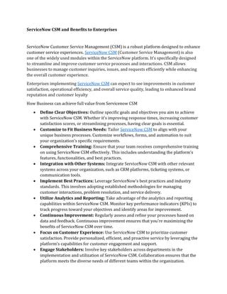 ServiceNow CSM And Benefits To Enterprises Pdf Business Business And Finance