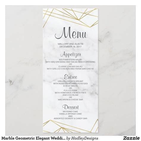 Marble Geometric Elegant Wedding Menu Card Zazzle Wedding Menu