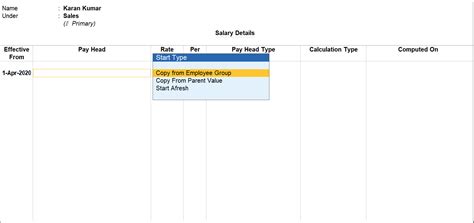 how to define salary structure for employees and employee groups in tallyprime payroll tallyhelp
