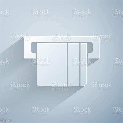회색 배경에 격리 된 카드 리더 아이콘에 삽입 된 종이 컷 신용 카드 Atm 현금 인출기 종이 아트 스타일 벡터 3차원 형태에 대한 스톡 벡터 아트 및 기타 이미지 Istock