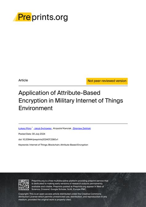 Pdf Application Of Attribute Based Encryption In Military Internet Of Things Environment
