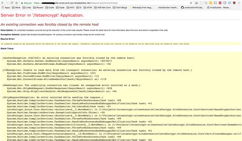 Clicking Request And Install Certificate Displays Server Error Page With An Existing