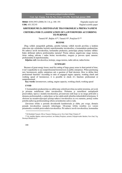 Pdf Criteria For Classification Of Lawnmowers According To Purpose